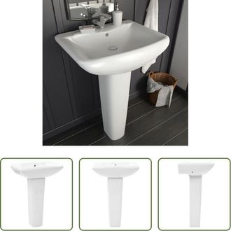vidaXL vidaXL Freistehendes Badewanne - Freistehendes Waschbecken mit S&auml;ule Keramik Wei&szlig; 580x470x200 mm