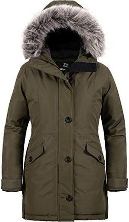 Wantdo Femme Veste Matelassé Coton Chaude Coupe-Vent Blouson avec Capuche Fausse Fourrure Manteau Hiver Long Casual Slim Fit Décontracté Vert Militaire XL