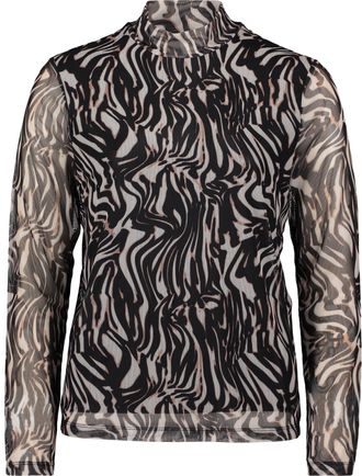 Betty & Co Damen Mesh-Shirt mit Stehkragen L, Nature/Black