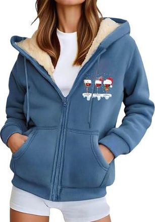 Generic Vestes pour femmes 2026 Veste polaire lourde doubl&eacute;e confortable Sweat &agrave; capuche zipp&eacute; pour lautomne et lhiver Chaud &eacute;pais V&ecirc;tements d&eacute;contract&eacute;s, ble