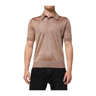 Dolce & Gabbana Seiden-Polo-Shirt mit kurzen &Auml;rmeln und Strukturstrick - - Tops - Herren - Braun - M