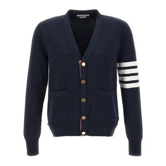 Thom Browne Baumwoll-Cr&ecirc;pe Cardigan mit V-Ausschnitt - - Knitwear - Herren - Blau - L