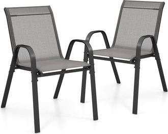 Giantex Lot de 2 Chaises de Jardin Ext&eacute;rieures, Chaise de Salle &agrave; Manger Empilables Cadre en Acier avec Mains Courantes, Fauteuil dExt&eacute;rieur avec Dossier et S