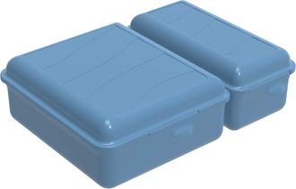 Rotho Fun Vesperdose mit zwei getrennten Fächern, Kunststoff (PP) BPA-frei, blau, 1,05l + 0,55l (22,0 x 16,5 x 7,0 cm)