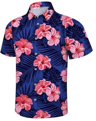 Generic Chemise hawa&iuml;enne &agrave; manches courtes pour homme - Sans plis - Boutonn&eacute;e - &Eacute;vacuation de lhumidit&eacute; - S&eacute;chage rapide - Imprim&eacute; d&eacute;contract&eacute; - Haut color&eacute; 