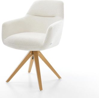 DELIFE Drehstuhl Pejo-Flex Boucl&eacute; Soft Beige Holzgestell kantig Natur 180&deg; drehbar Taschenfederkern, Esszimmerst&uuml;hle