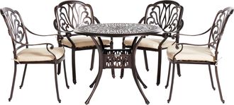 Beliani Gartenset 1 Tisch 4 St&uuml;hle aus Aluminium in Dunkelbraun Ancona