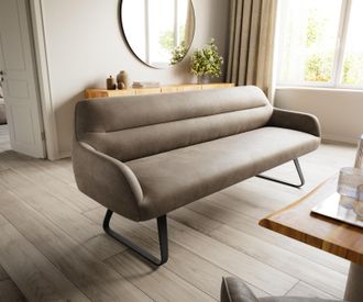 DELIFE Esszimmerbank Taya-Flex 200 cm Mikrofaser Taupe Vintage Kufengestell flach Schwarz Taschenfederkern, B&auml;nke