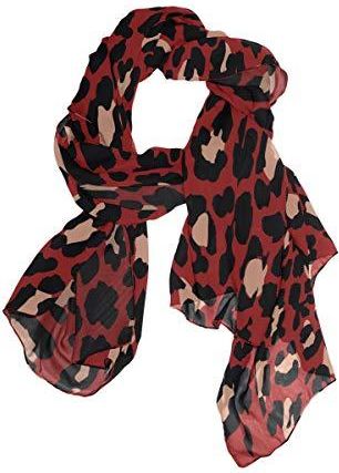 Mnsruu Longue écharpe châle en mousseline de soie avec imprimé léopard Marron/rouge