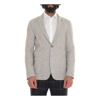 Paoloni Homme, Vestes, Gris, Taille: 2XL Veste en mélange de laine avec boutons dorés