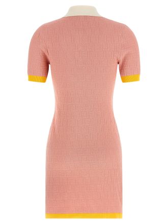 Fendi Color-Block Ribbed Cotton Polo Dress - Pink