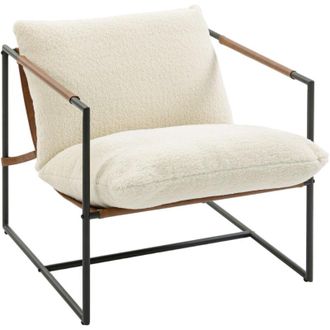 HOMCOM Fauteuil salon - HOMCOM - rembourr&eacute; - large assise - structure en acier - tissu bouclette - 77x91x80cm - cr&egrave;me