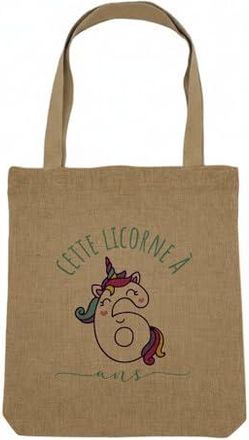 Fabulous Sac Shopping Tote Bag Aspect Lin - Cette Licorne &Agrave; 6 Ans Anniversaire Celebration Enfant Cadeau - Sac de Courses Toile Epaisse 360g Beige Naturel Caba