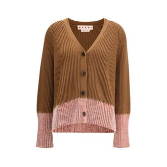 Marni Zweifarbiger Woll-Cardigan mit Chenille-Unterseite - - Knitwear - Damen - Braun - M