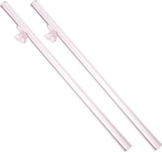 Cabilock 2st&uuml;cke Glasstrohhalme Wiederverwendbar Mit Schmetterlingsmotiv S&uuml;&szlig;e Rosa Trinkhalme F&uuml;r Cocktail Getr&auml;nk Party Hochzeit Robustes Glas F&uuml;r T&auml;glichen G