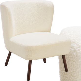 TecTake Teddy Cocktailsessel, Sessel mit kuscheligem Bouclé-Stoff im Scandi-Style, Couch Loungesessel mit Dicker Polsterung, Stahlbeine in Holzoptik, Relaxses