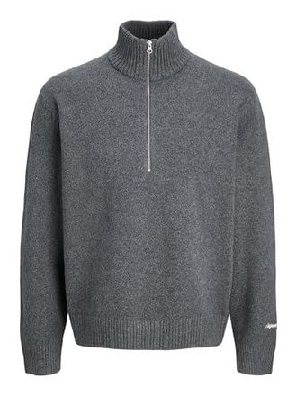 Jack & Jones Knit Half Zip Pls Jornorrebro Pull en Tricot à Demi-Fermeture Éclair, Gris foncé mélangé, 5XL Homme