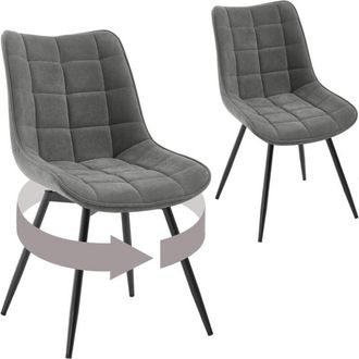 Woltu Lot de 2 Chaises Pivotantes Salle à Manger Woltu Chaises de Cuisine, Tissu en Velours, Pieds en Métal, Gris Foncé