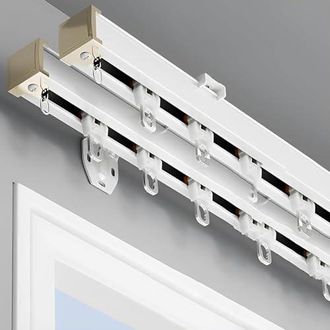 Generic Tringle A Rideau &Agrave; Montage Mural - Syst&egrave;me De Rail De Rideau Double Coulissant - Ensemble De Rails Rideau en Aluminium Robuste(White,350cm)