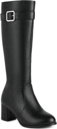 Generic Noir,34 EU,Bottes Hautes à Boucle de Ceinture Tendance pour Femmes, Bout Rond, Talons épais, Bottes Longues, Fermeture éclair latérale, Bottes Hautes 