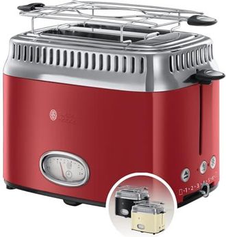 Russell Hobbs Grille Pain (Design Vintage Premium) Retro rouge (2 Tranches, 6 niveaux de brunnissage rapide, Fonction annulation, décongélation et réchauffage Vienn