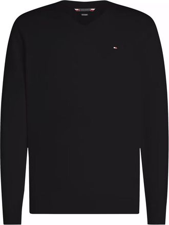 Tommy Hilfiger Herren Pullover V-Neck Regular Fit, Schwarz (Black), XL