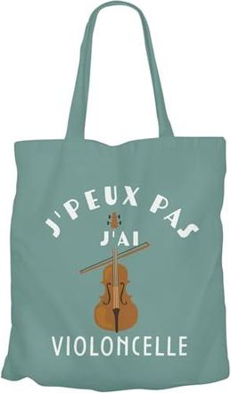 Fabulous Tote Bag Sac Shopping en Toile Turquoise - JPeux Pas Jai Violoncelle Orchestre Musique Classique - 10 L