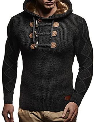 LEIF NELSON pour des Hommes Pullover Hoodie Pull en Tricot Pull &agrave; Capuche Sweatshirt Longsleeve Veste dhiver arr&ecirc;tez-Vous Sweater Manche Longue LN4205N; Taille L