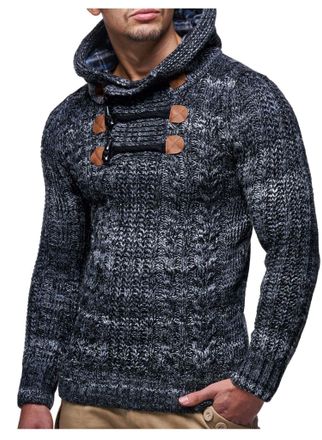 LEIF NELSON Herren Strickpullover mit Kapuze schwarz/Hochwertiger Winterpullover in Regular Fit, ideal für Casual und Business, Langarm Größe XXXL
