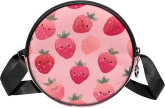 Generic Sac &agrave; bandouli&egrave;re rond pour femme, motif fraise, petit sac &agrave; bandouli&egrave;re avec fermeture &eacute;clair, bretelles r&eacute;glables, sac &agrave; main rond d&eacute;contract&eacute; pour 