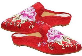 Yardwe Mules Brodées Style Ethnique pour Femme Confortables et Respirantes Chaussures Plates Décontractées pour Usage Quotidien