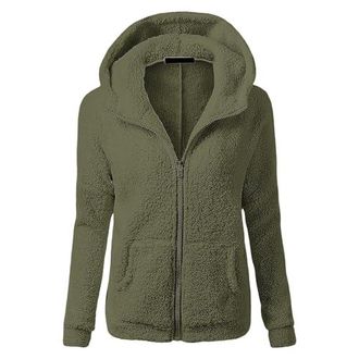 Generic Veste en polaire pour femme avec capuche - Veste dhiver en peluche - Fermeture &eacute;clair - Veste dhiver chaude - Pull polaire uni - Veste de transition -