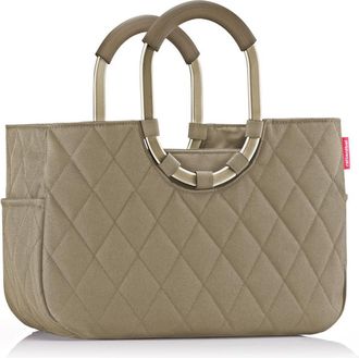 Reisenthel loopshopper M frame rhombus olive - Stabile Tasche mit praktischen Fächern aus recycelten PET-Flaschen - Eleganz beim Einkaufen, viel Funktion inklusi
