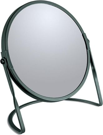 Spirella Kosmetikspiegel auf Fuß Akira - Robustes Metall - Doppelansicht mit 5-facher Vergrößerung und klassischem Spiegel - 360° schwenkbar - Dunkelgrün