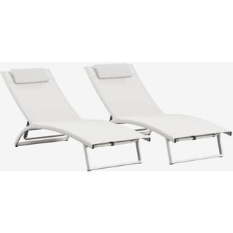 Sklum 2er-Set verstellbare Aluminium-Liegen mit Kissen Dulem Gardenia Wei&szlig;