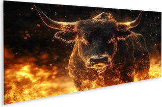 Islandburner Prime Bild auf Leinwand Feuriger Stier im glühenden Licht Bilder Wandbilder Poster