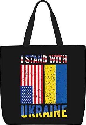 Generic Sac Fourre-Tout Je Soutiens LUkraine Sac Cabas Avec Poign&eacute;es R&eacute;utilisable Sacs En Toile Pour Femmes, Pour Filles, Tous Les Jours, Voyage, &Eacute;cole