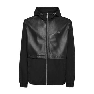 Philipp Plein Nylon/Leder Jacke mit Kapuze LS - - Jackets - Herren - Schwarzk - L