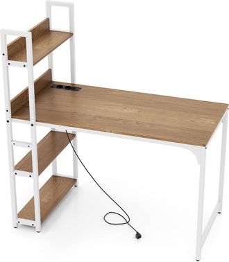 Giantex Computertisch, Bürotisch mit Ladestation und 3-stufigen Regalen, Arbeitsplatz für Büro und Zuhause, 120 x 65 x 130 cm (Natur)