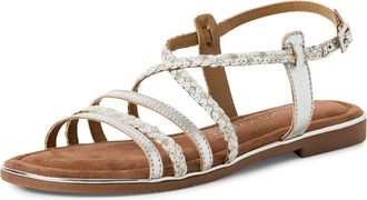 Marco Tozzi Damen Sandalen flach aus Leder Sommer, Silber (Silver Comb), 39 EU