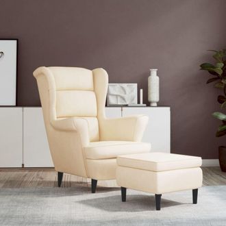vidaXL Vidaxl - Fauteuil relax cr&egrave;me en velours avec tabouret - Structure en contreplaqu&eacute; - Accoudoirs confortables - Dimensions 78x90x96,5 cm