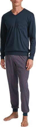 CALIDA Relax Streamline B&uuml;ndchen-Pyjama Herren, aus 100% Baumwolle, Hose mit stoffbezogenem Gummibund