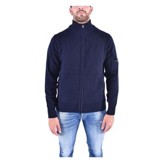 C.P. Company Woll-Zip-Strickjacke mit Rippdetails - - Knitwear - Herren - Blau - XL