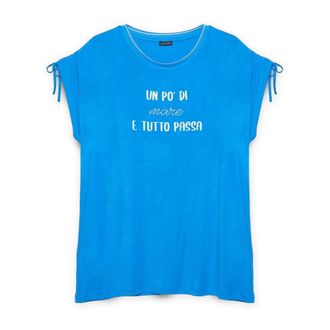 Fiorella Rubino T-Shirt mit Stickerei aus Lenzing Ecovero Viskose - - Tops - Damen - Blau - XL