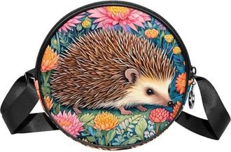 Generic Sac &agrave; bandouli&egrave;re circulaire pour femme, motif h&eacute;risson, petit sac &agrave; dos &agrave; bandouli&egrave;re avec fermeture &eacute;clair, bretelles r&eacute;glables, sac &agrave; main rond d&eacute;c