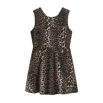 Ganni Print Denim Flounce Mini Dress - - Dresses - Damen - Braun - S