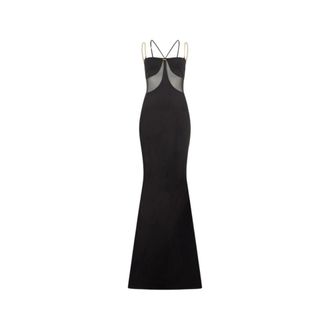 Roberto Cavalli Femme, Robes, Noir, Taille: 38 FR Robe Longue &agrave; Bretelles Cha&icirc;nettes