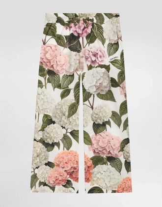 Dolce & Gabbana Femme, Pantalons, Multicolore, Taille: 4 Y Pantalon large imprim&eacute; Hydrangea