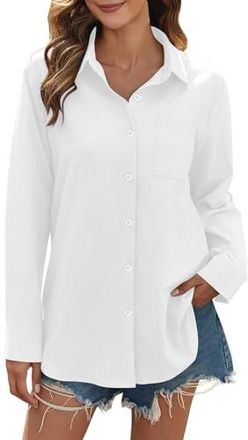 Generic Chemisiers en coton et lin pour femme, chemisiers habill&eacute;s d&eacute;contract&eacute;s, chemises en duvet de couleur pure, chemisier &agrave; col polyvalent, chemisier basi