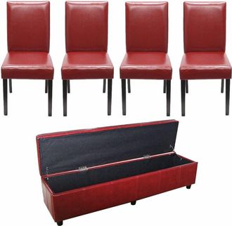 Hhg Neuwertig] Garnitur Sitzgruppe Bank mit Aufbewahrung Kriens XXL+4 St&uuml;hle Littau, Kunstleder/Leder MVG-zertifiziert rot